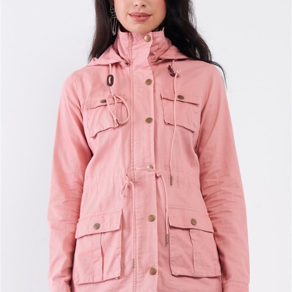 Jackets & Coats | Washed Blush Pink Cotton Front Zipup Button Down ...